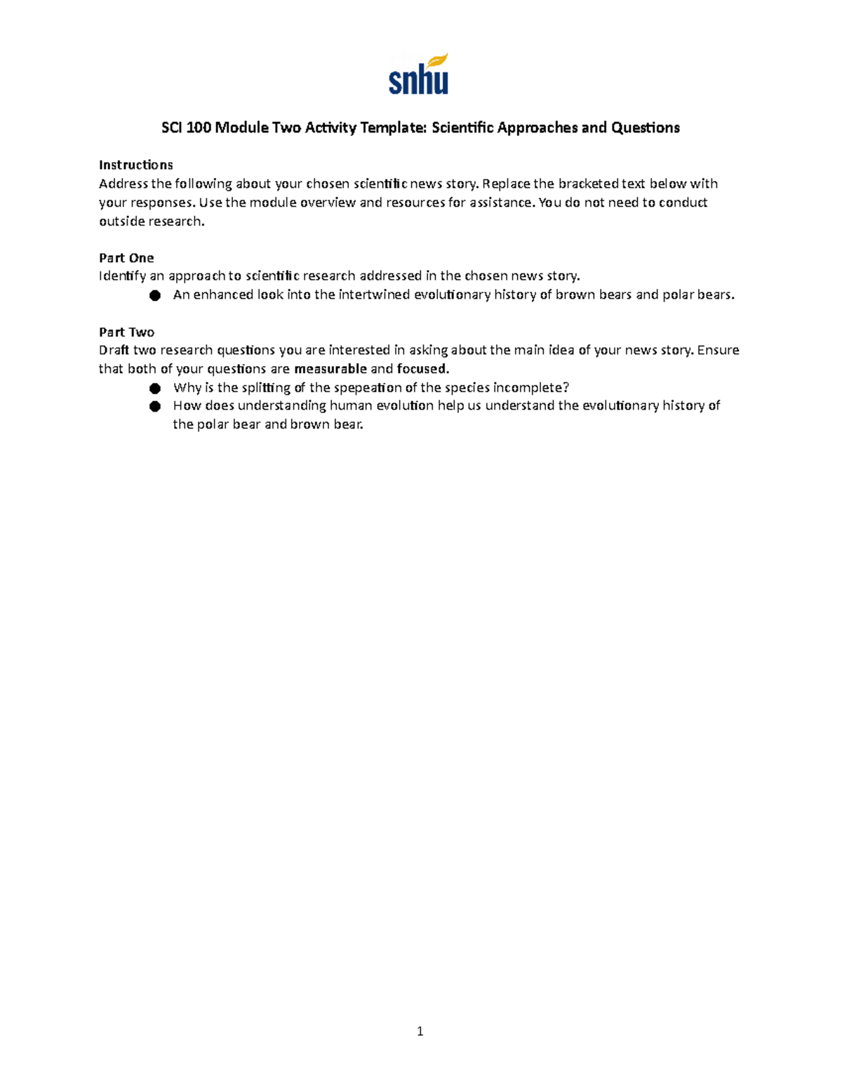 SCI 100 Module Two Activity Template - Replace the bracketed text below ...