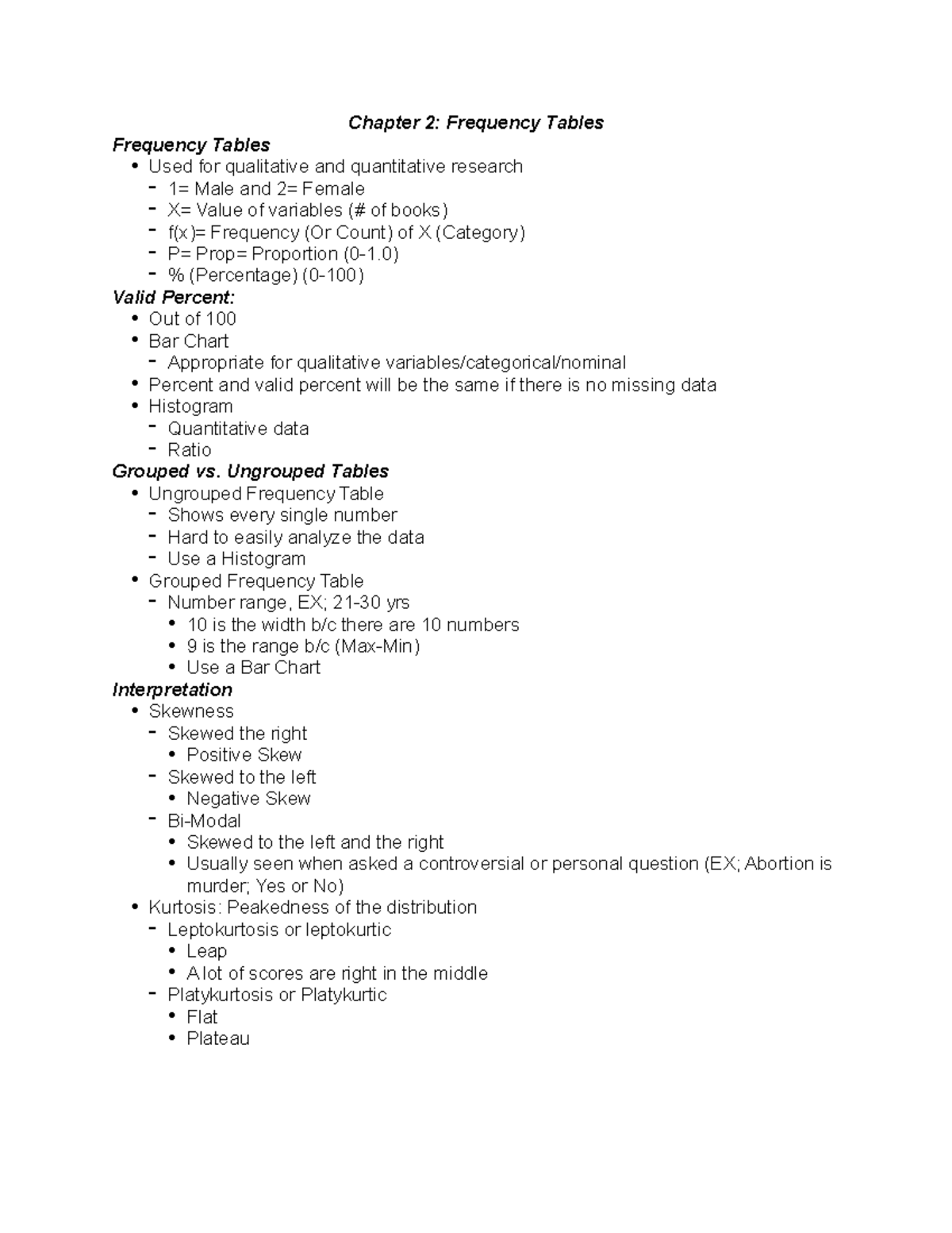 Chapter 2 Lecture Notes - Chapter 2: Frequency Tables Frequency Tables ...