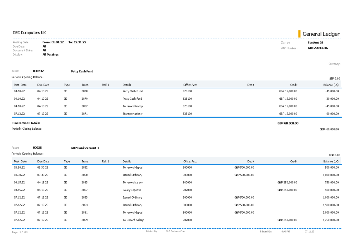 LDG10002 - SDSDS - OEC Computers UK General Ledger Posting Date:Due ...