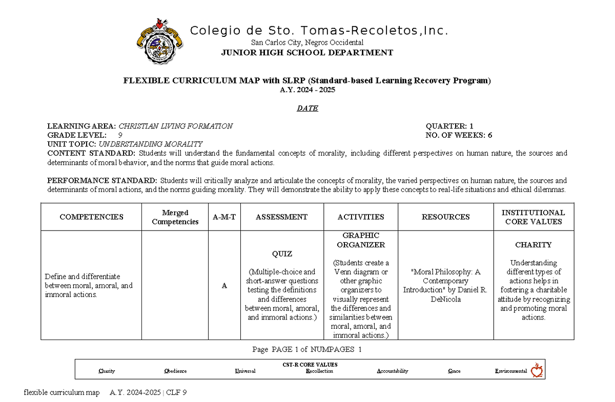 Flexible CMAP- Quarter 1 - CST-R CORE VALUES Charity Obedience ...