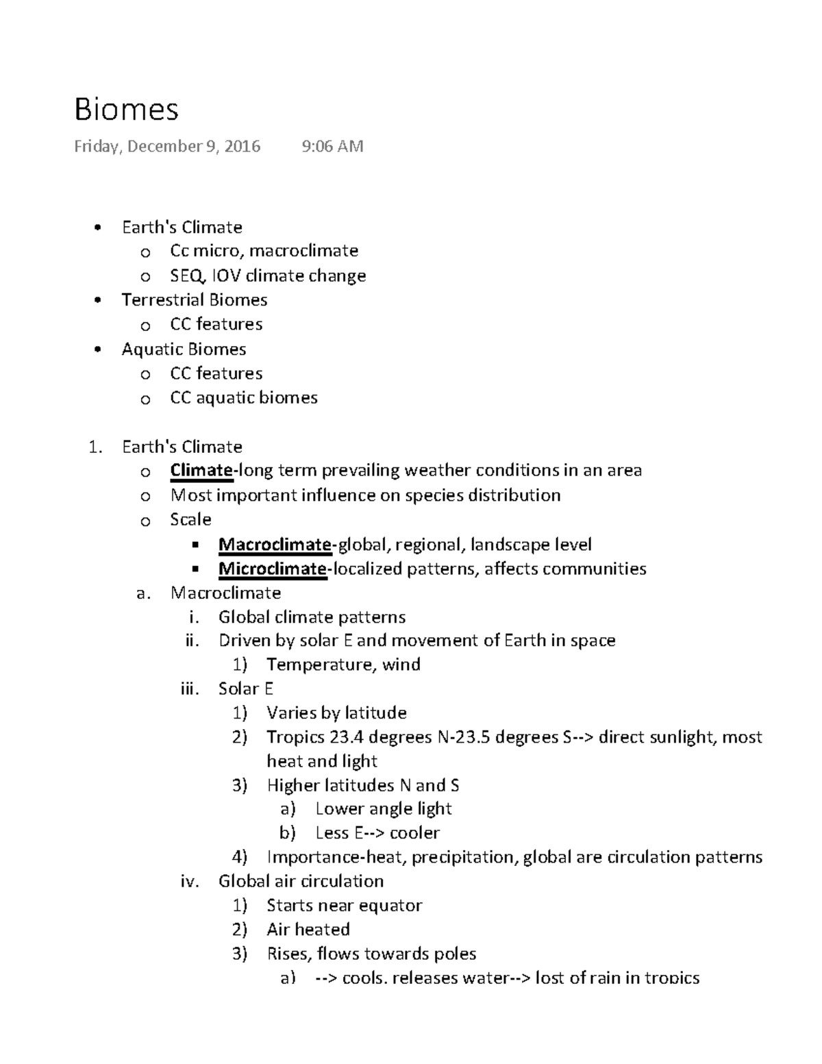 Biomes - Lecture notes 22 - Biomes Friday, December 9, 2016 9:06 AM ...