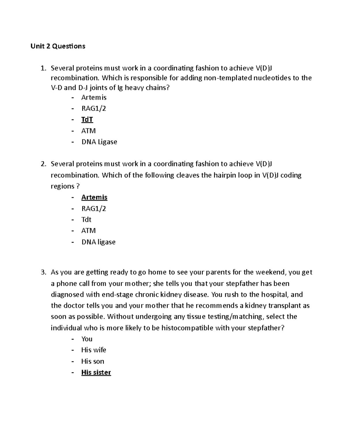 Unit 2 questions with answers - Unit 2 Questions Several proteins must ...