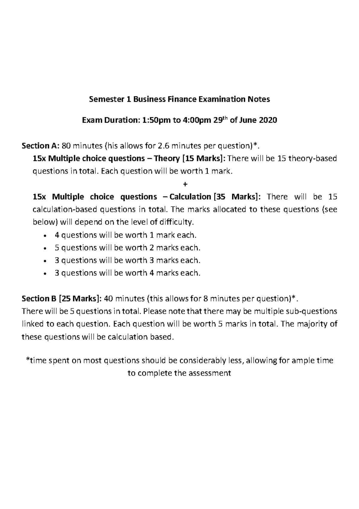 Business Finance Exam Revision Notes - CORPFIN 1002 - Adelaide ...