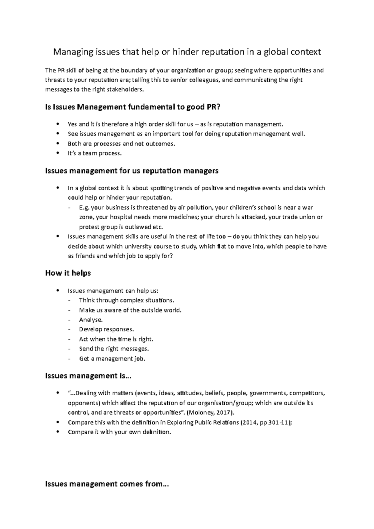 Lecture 7 - managing issues that help or hinder reputation in a global ...