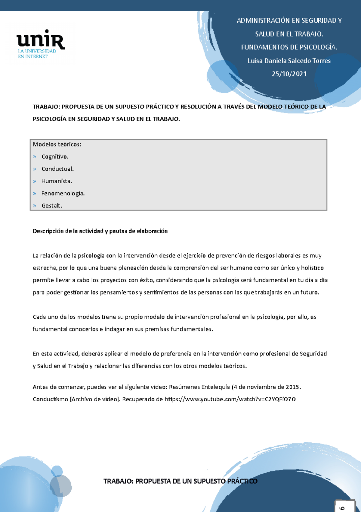 Supuesto Practico Modelo Teorico - 6 TRABAJO: PROPUESTA DE UN SUPUESTO PRÁCTICO Y RESOLUCIÓN A ...