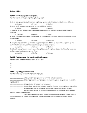 Pointers Computer 4 - None - Pointers Computer 4 Test I – Practicing ...
