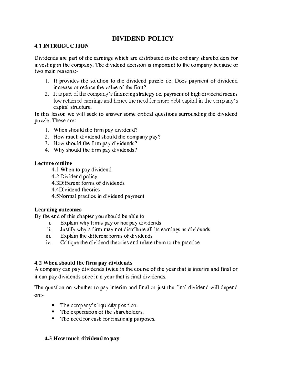 Dividend Policy Theory - DIVIDEND POLICY 4 INTRODUCTION Dividends are ...
