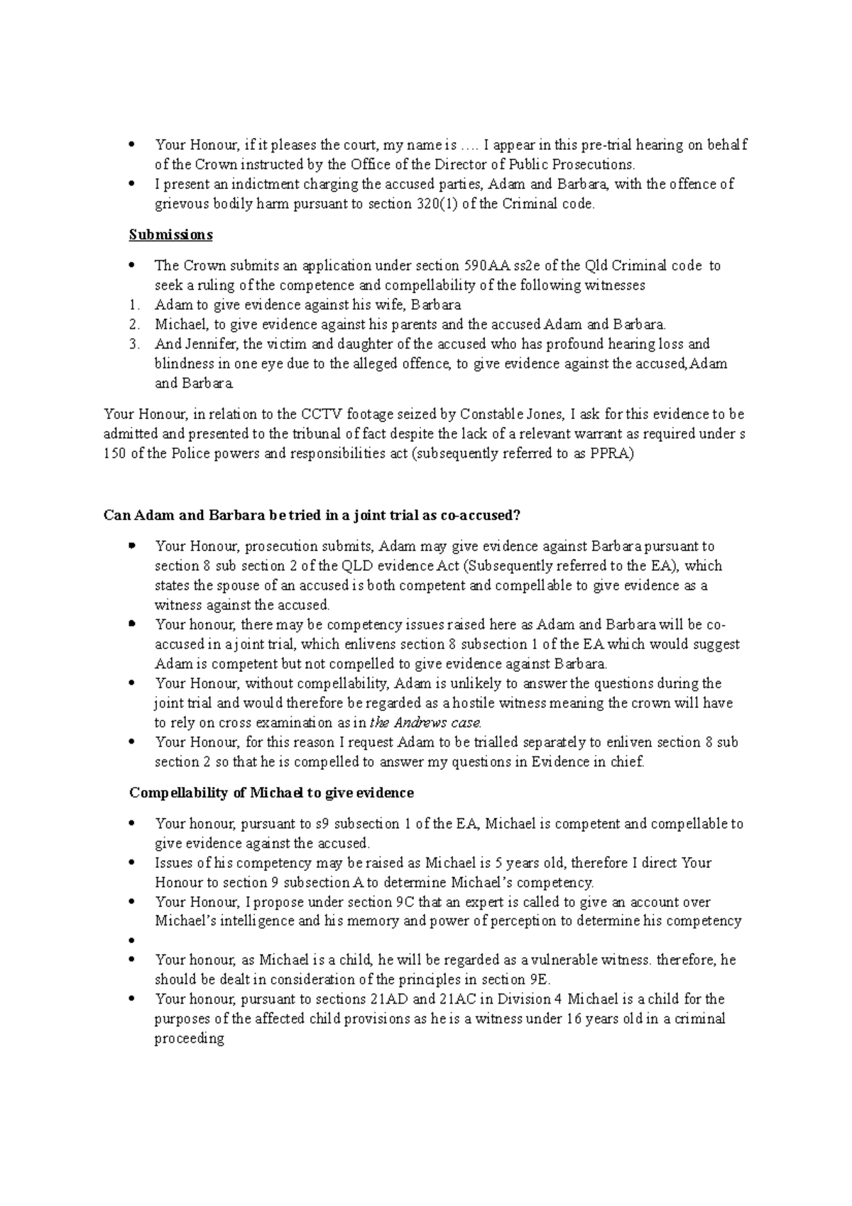 Oral Advocacy script - Your Honour, if it pleases the court, my name is ...