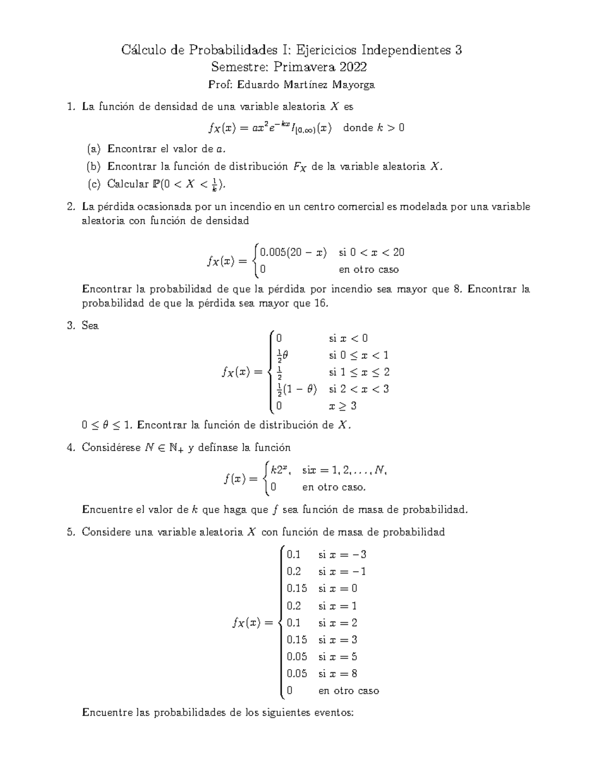 Ejercicios 3 proba - C ́alculo de Probabilidades I: Ejericicios ...