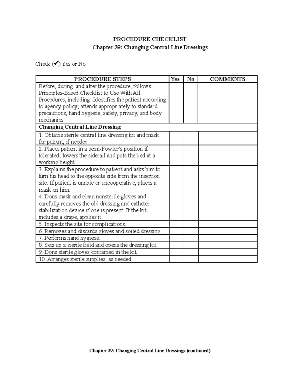 Fadavis treas, 9534, basic nursing, chk, chp39-05b - PROCEDURE ...