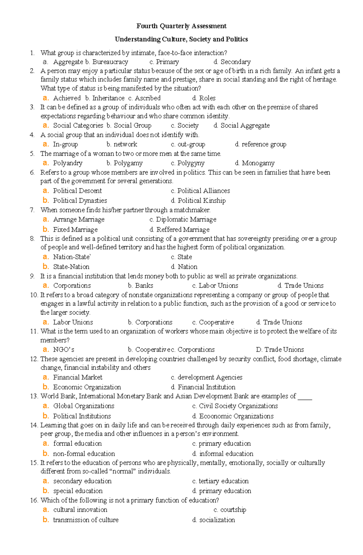 Fourth Quarterly Assessment ucsp - Fourth Quarterly Assessment ...