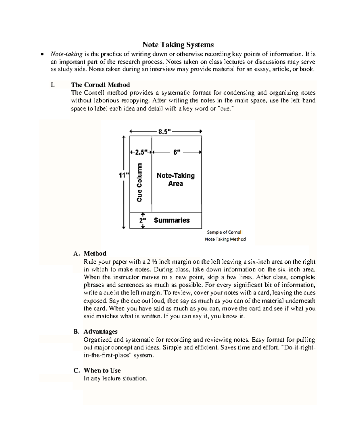 Note Taking Systems - Lecture notes 2 - Note Taking Systems Note-taking ...