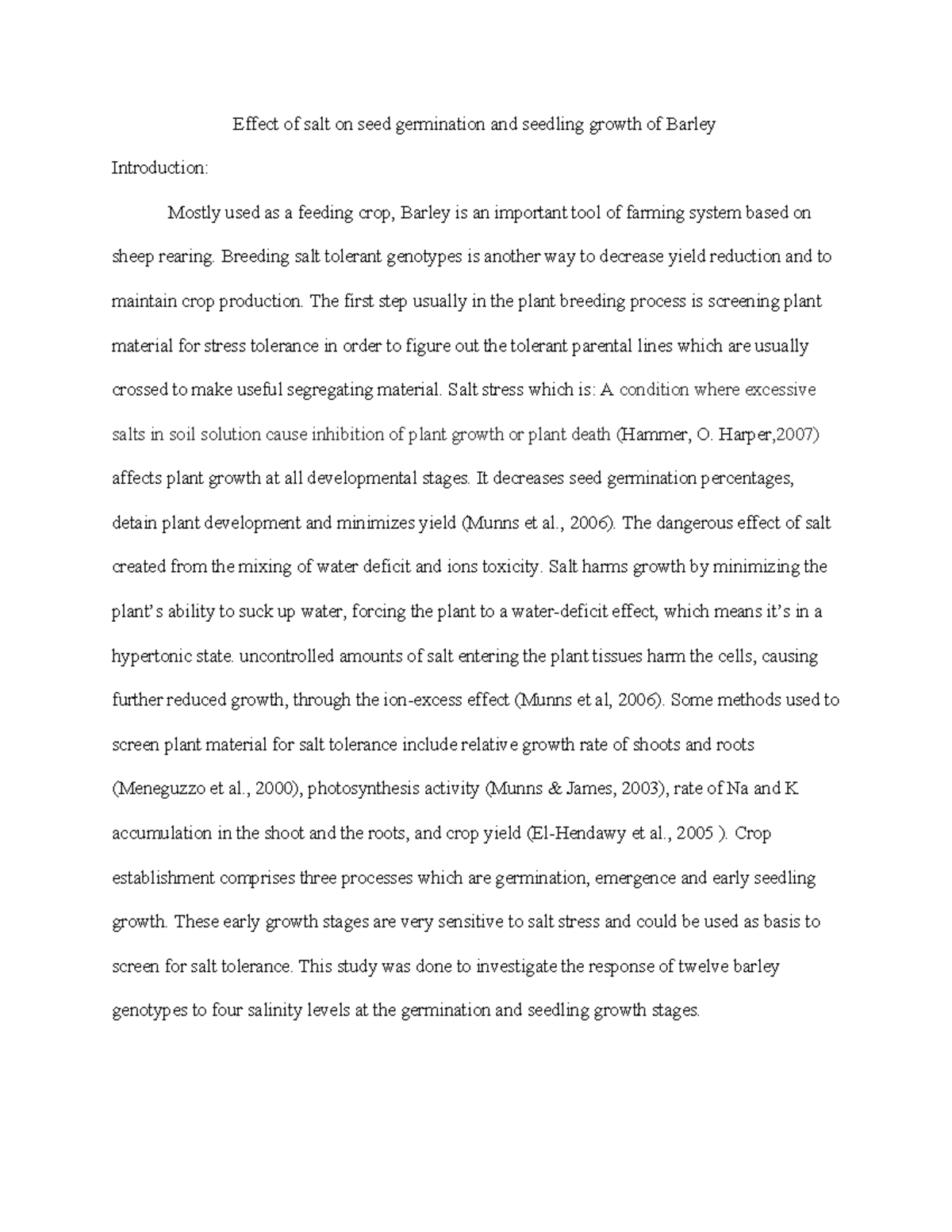 Effect of salt on seed germination and seedling growth of Barley ...