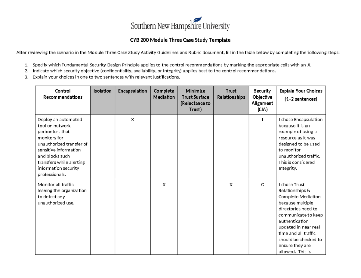 CYB 200 Module Three Case Study - Specify which Fundamental Security ...