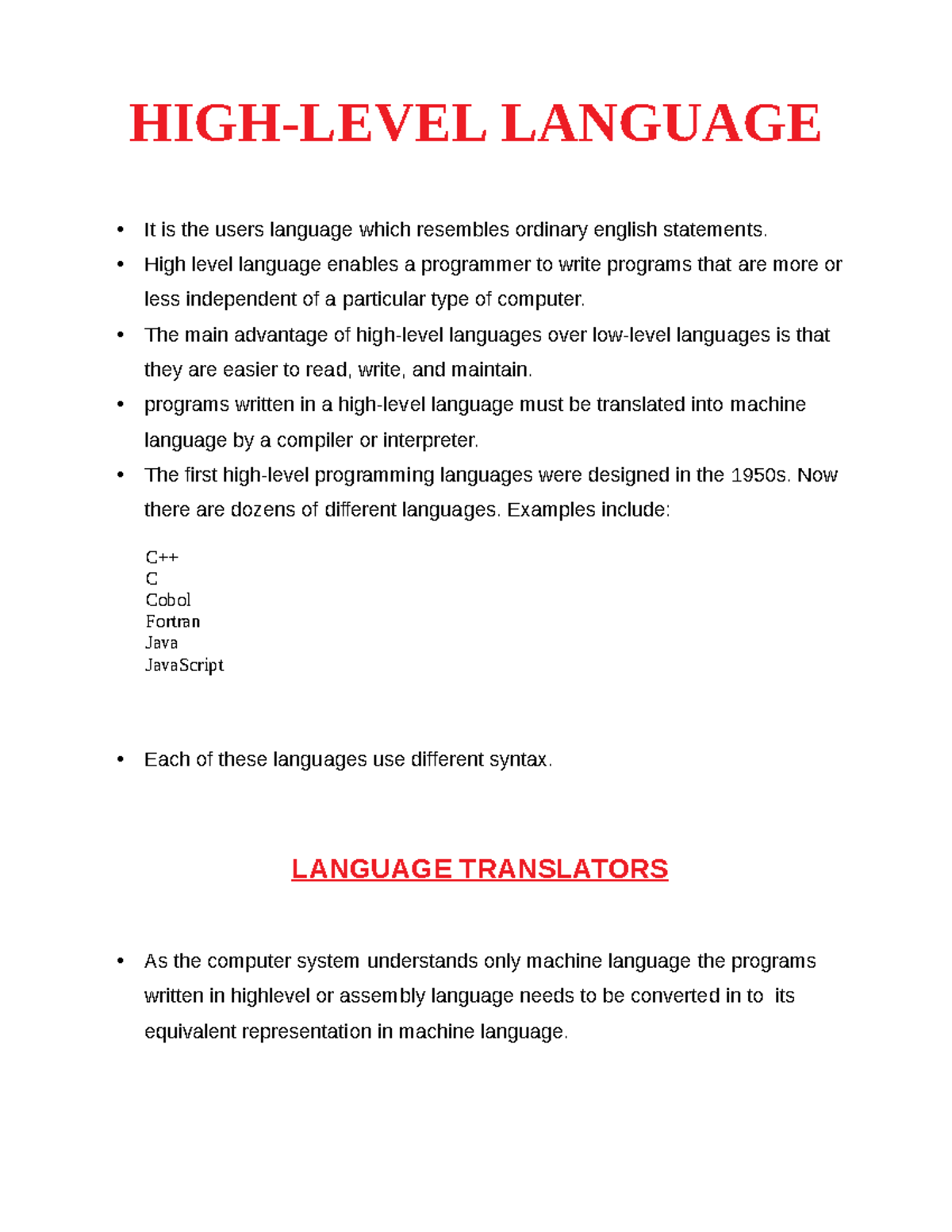 Computer program - HIGH-LEVEL LANGUAGE It is the users language which ...