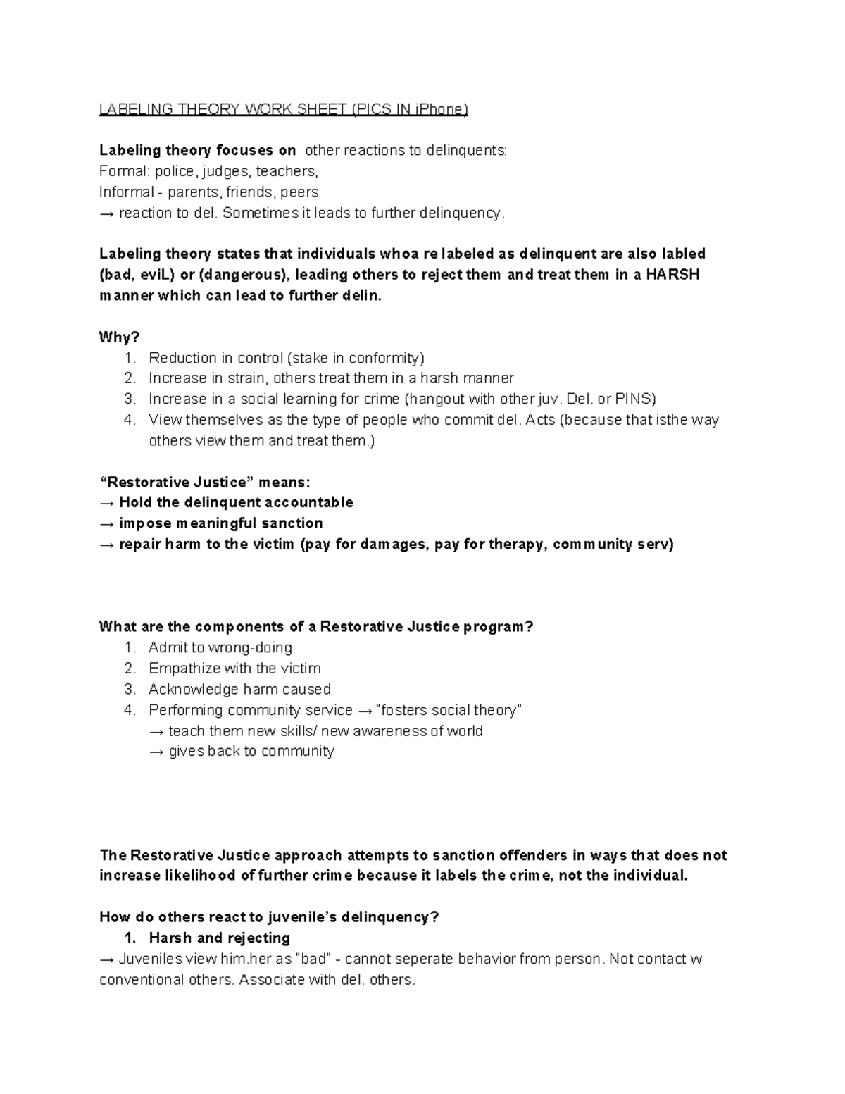 Juvenile Delinquency - Labeling Theory Notes 2017 - LABELING THEORY ...