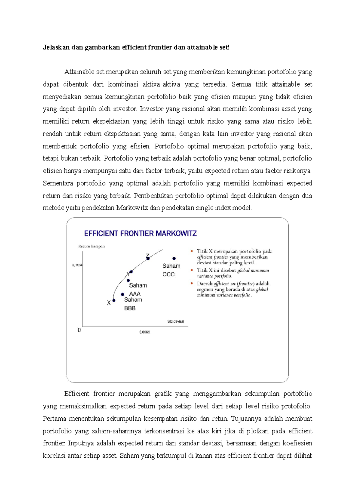 Efficient frontier dan attainable set - Jelaskan dan gambarkan ...