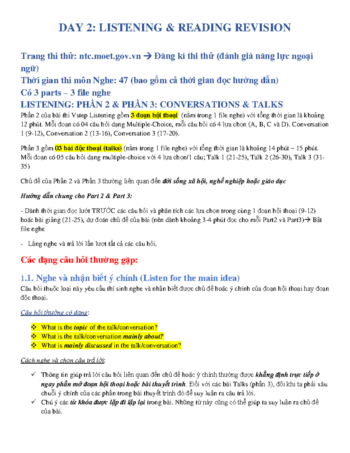 E15DD924-E433-4969-9992-2D506A3FC76C CC DAY2 - DAY 2: LISTENING & READING REVISION Trang thi ...