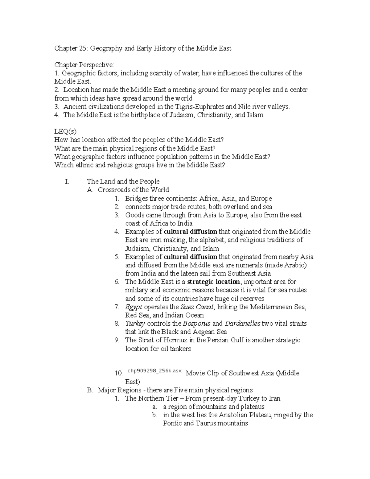 25-1 notes - Chapter 25: Geography and Early History of the Middle East ...