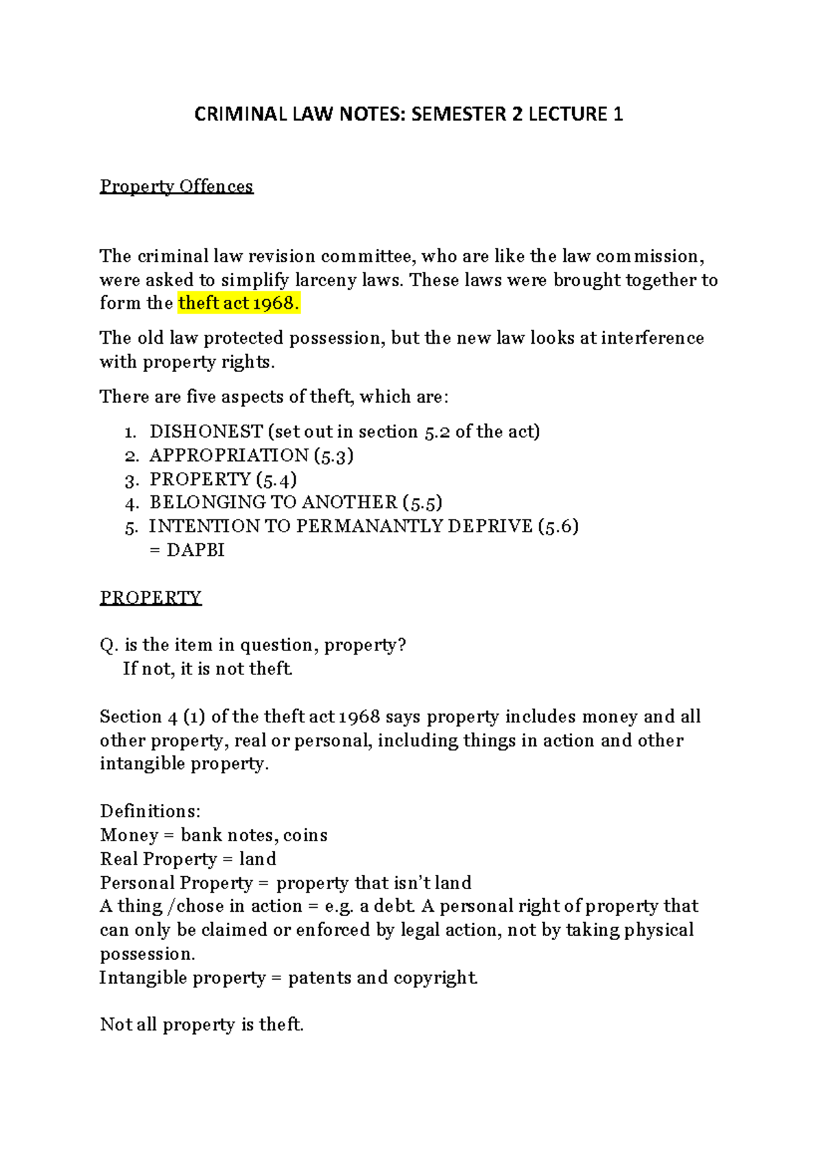 Criminal lecture notes semester 2 new - CRIMINAL LAW NOTES: SEMESTER 2 ...