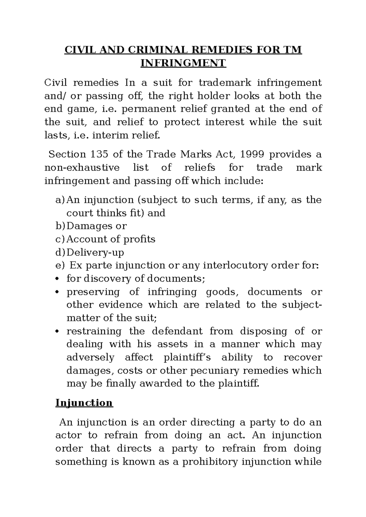 Civil AND Criminal Remedies FOR TM Infringment - CIVIL AND CRIMINAL ...