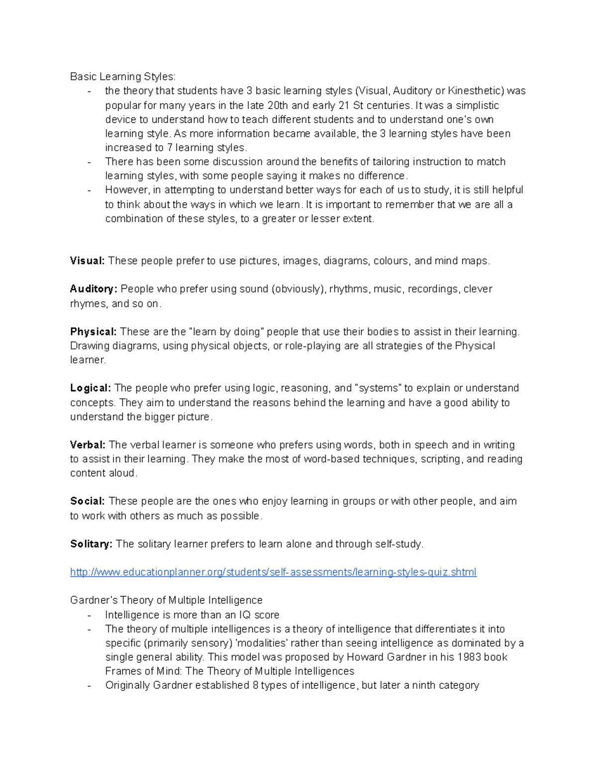 Personality Types and Learning Styles - Basic Learning Styles: - the ...