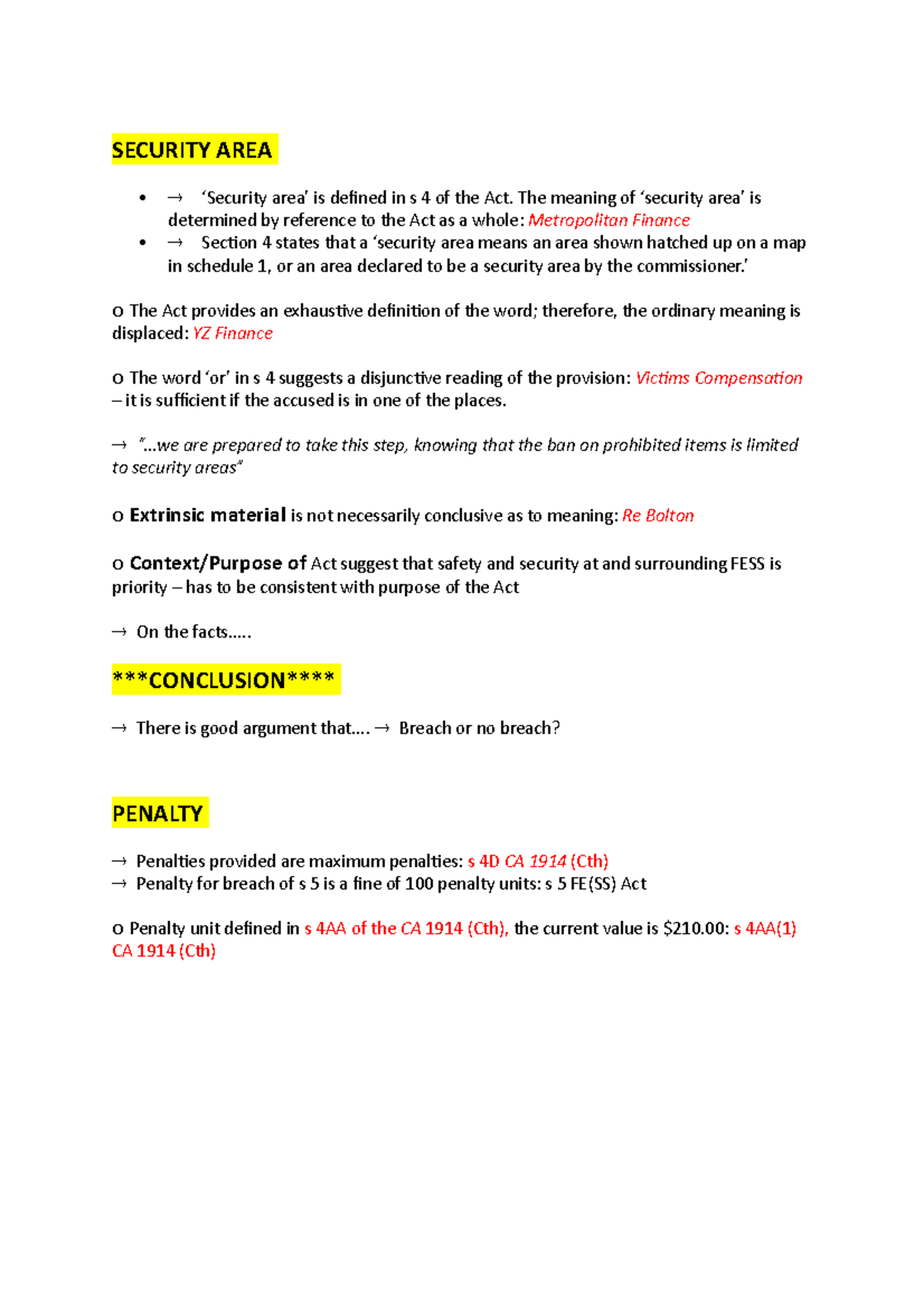 Stat 3 - Notes - SECURITY AREA ‘Security area’ is defined in s 4 of the ...