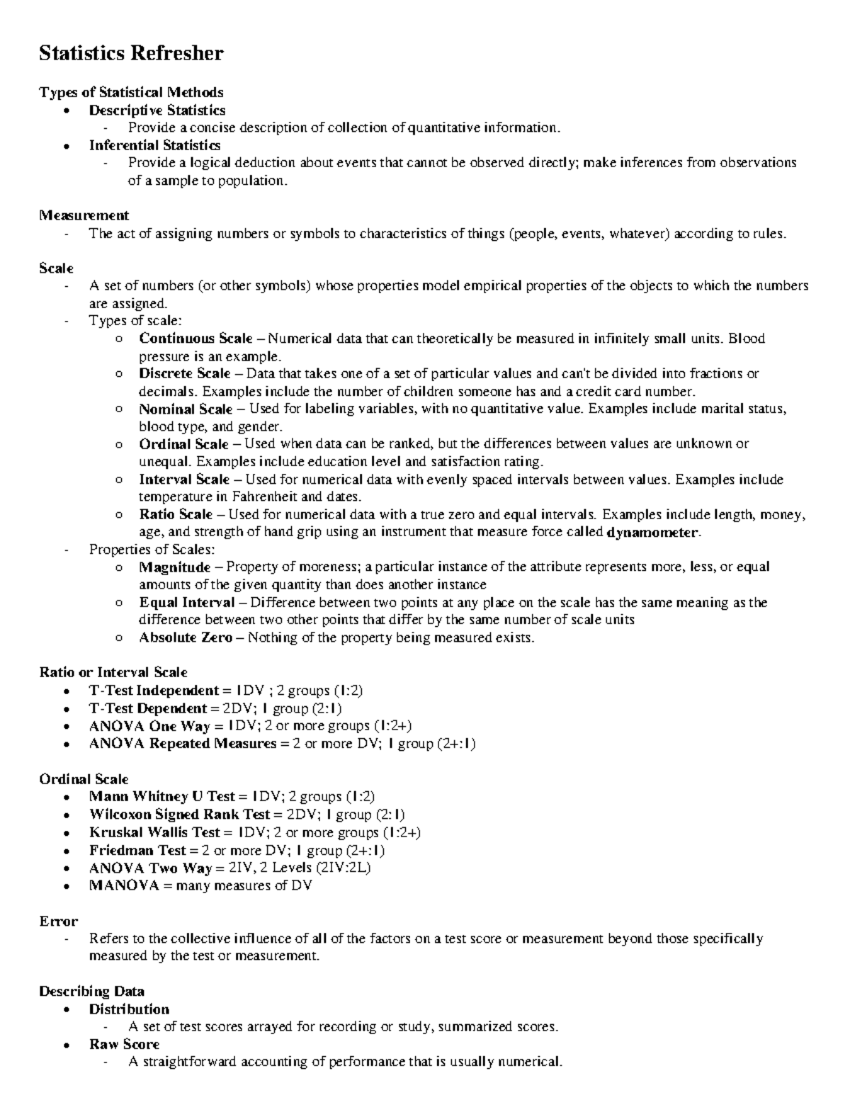 Psychological Assessment Chap 3, 5, 6, 7 - Statistics Refresher Types ...