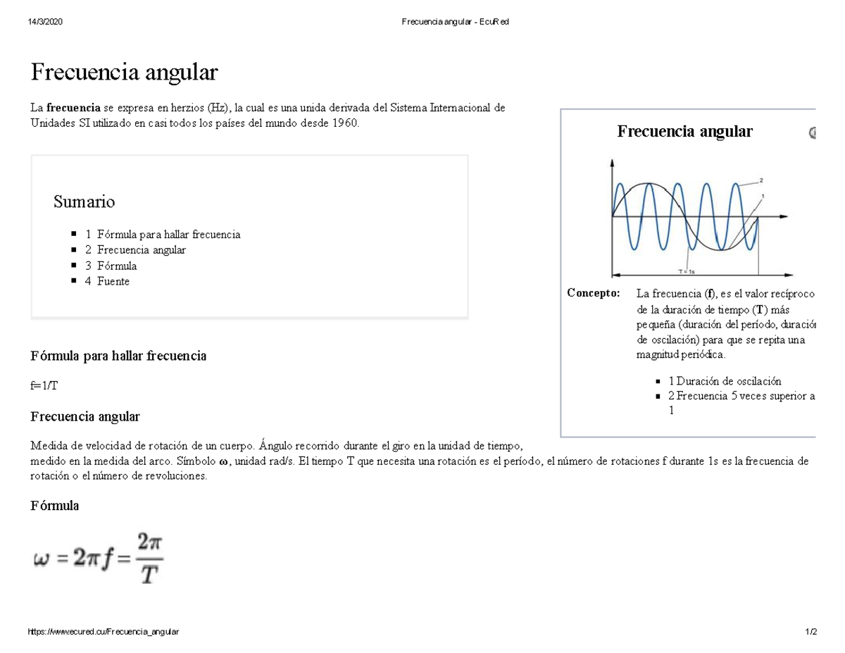Frecuencia angular - Ecu Red - 14/3/2020 Frecuencia angular - EcuRed ecured/Frecuencia_angular 1 ...