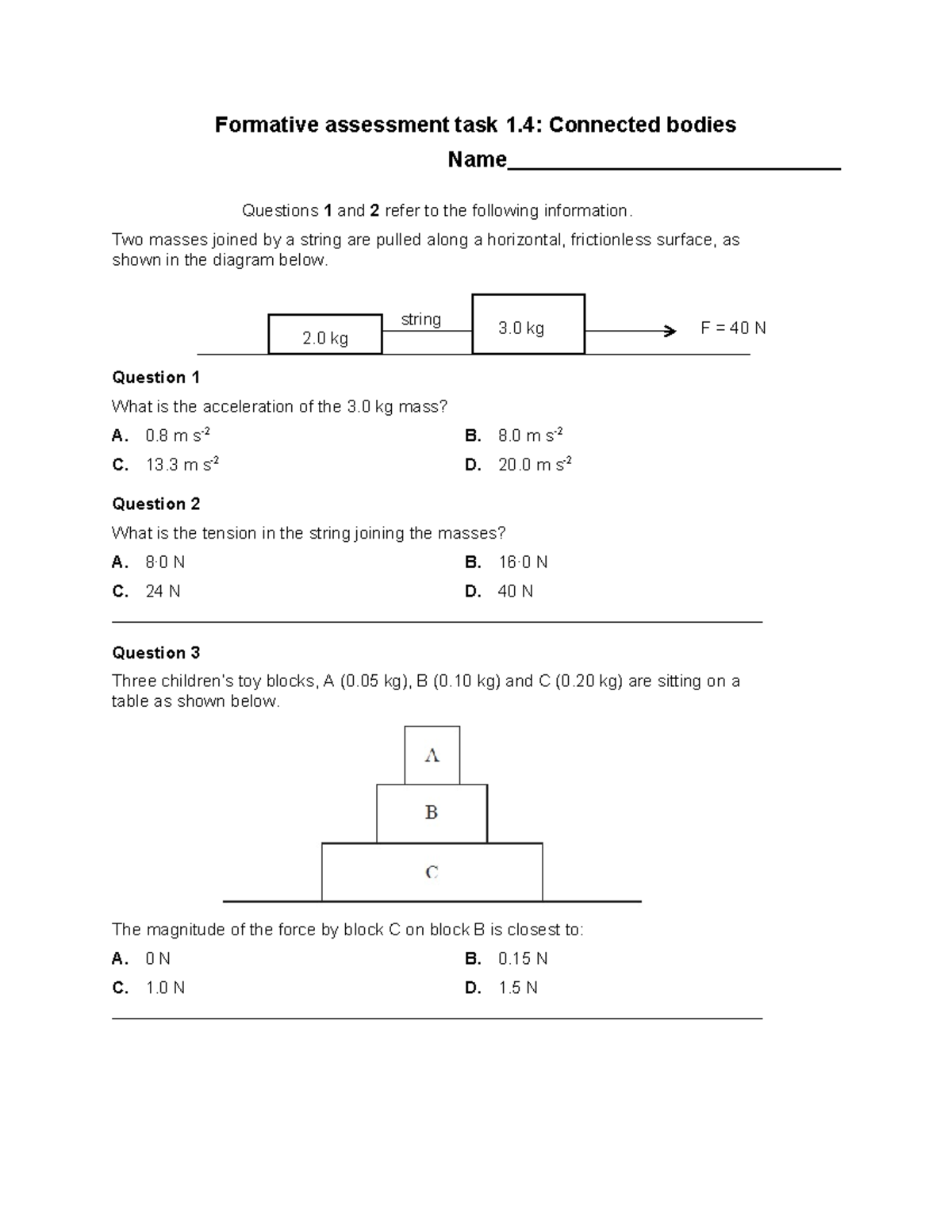 1.4 Connected bodies 2024 - Formative assessment task 1: Connected ...