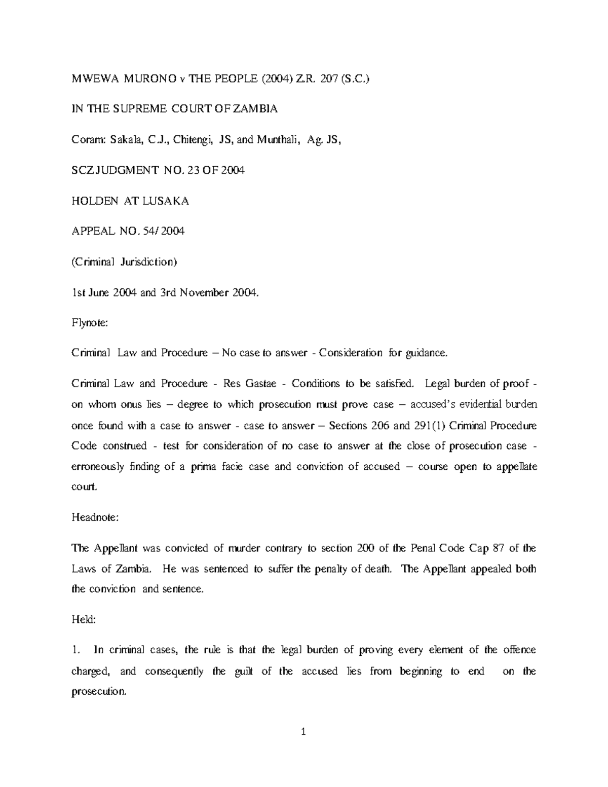 Mwewa Murono v THE People - MWEWA MURONO v THE PEOPLE (2004) Z. 207 (S ...