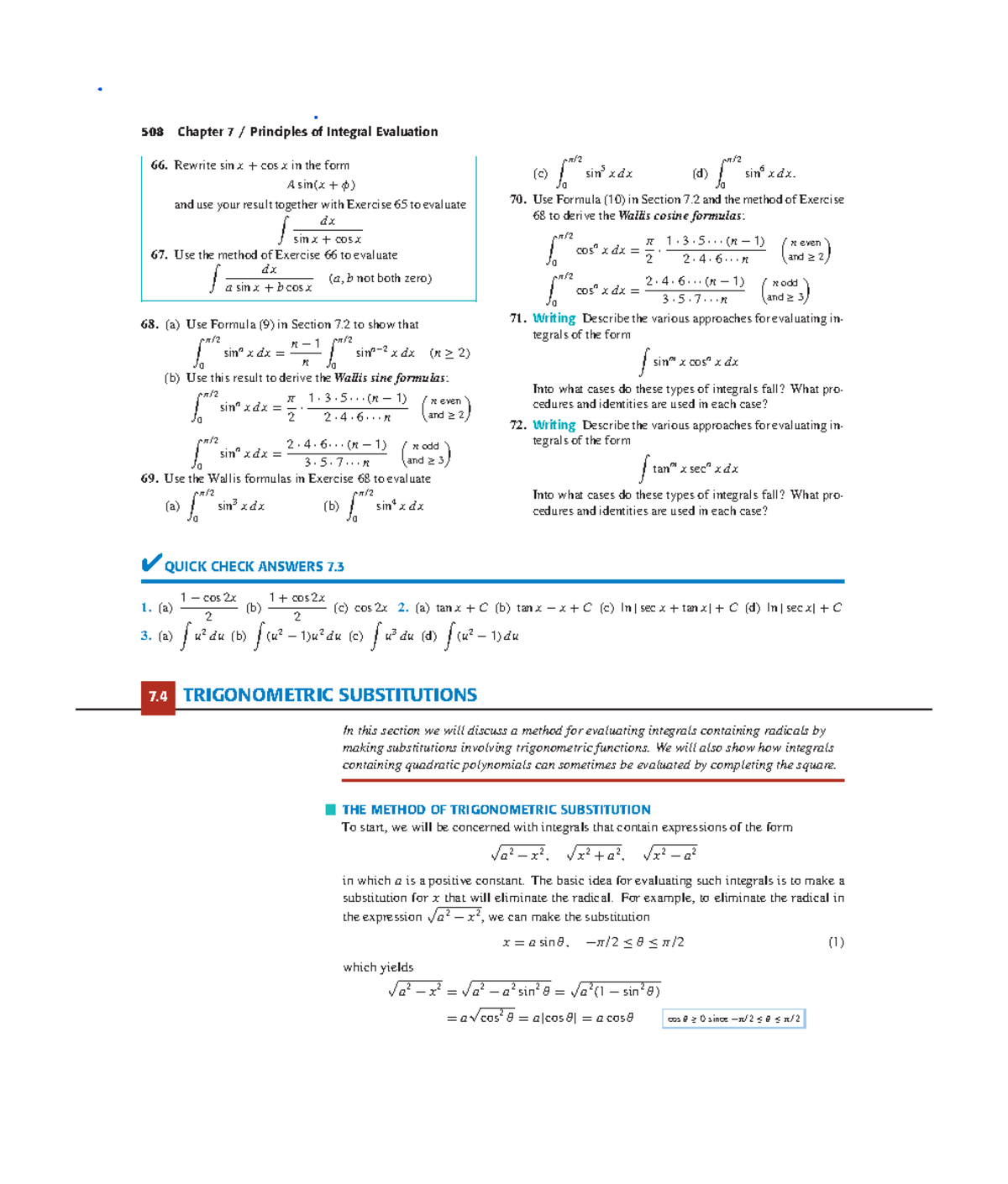 Math work ch7-4 - Math work - 508 Chapter 7 / Principles of Integral Evaluation 66. Rewrite sin ...