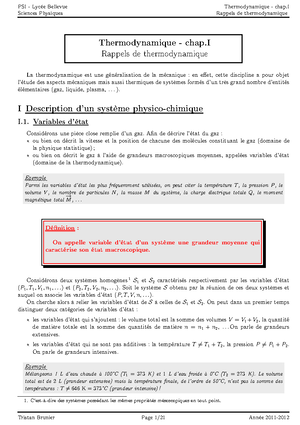 Chapitre 2 - INTRODUCTION A LA THERMODYNAMIQUE CONCEPTS ET DEFINITIONS - CHAPITRE II ...