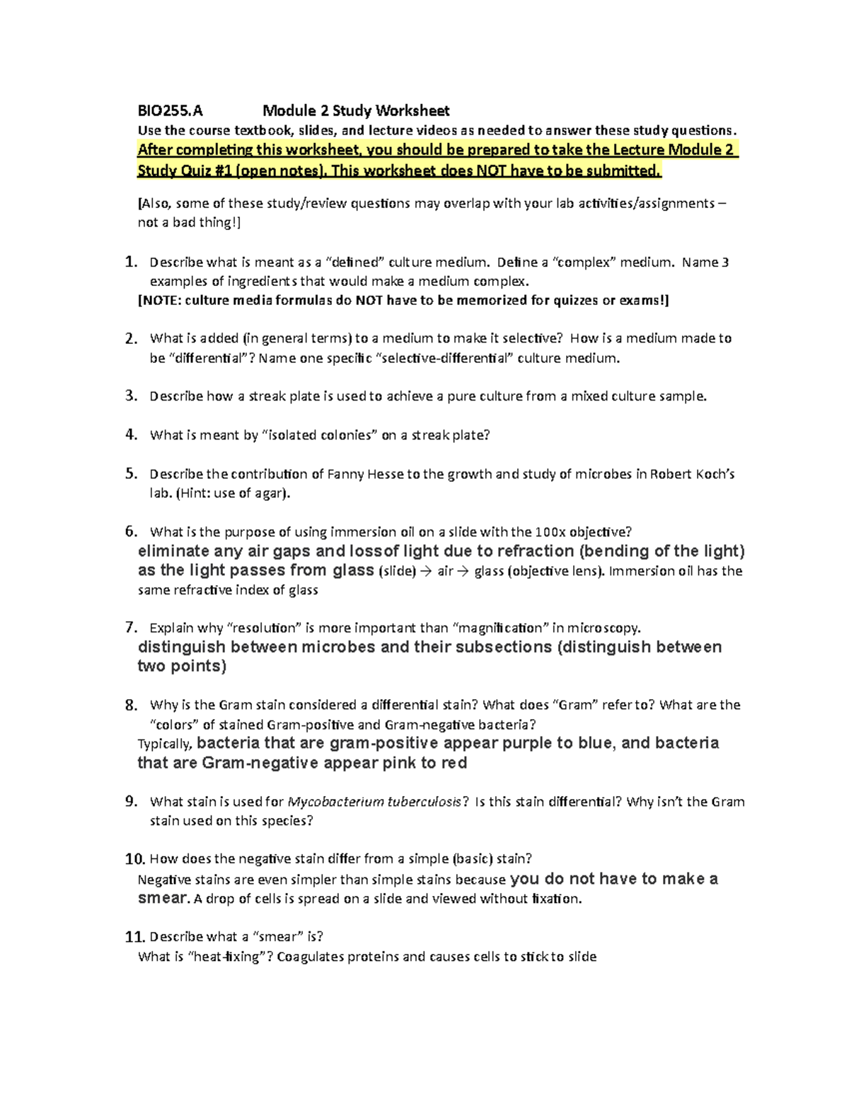 Microbiology Module 2 review - BIO255 Module 2 Study Worksheet Use the ...