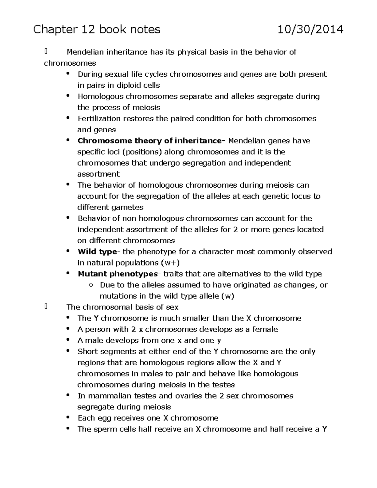 Chapter 12 book notes - Chapter 12 book notes Mendelian inheritance has ...
