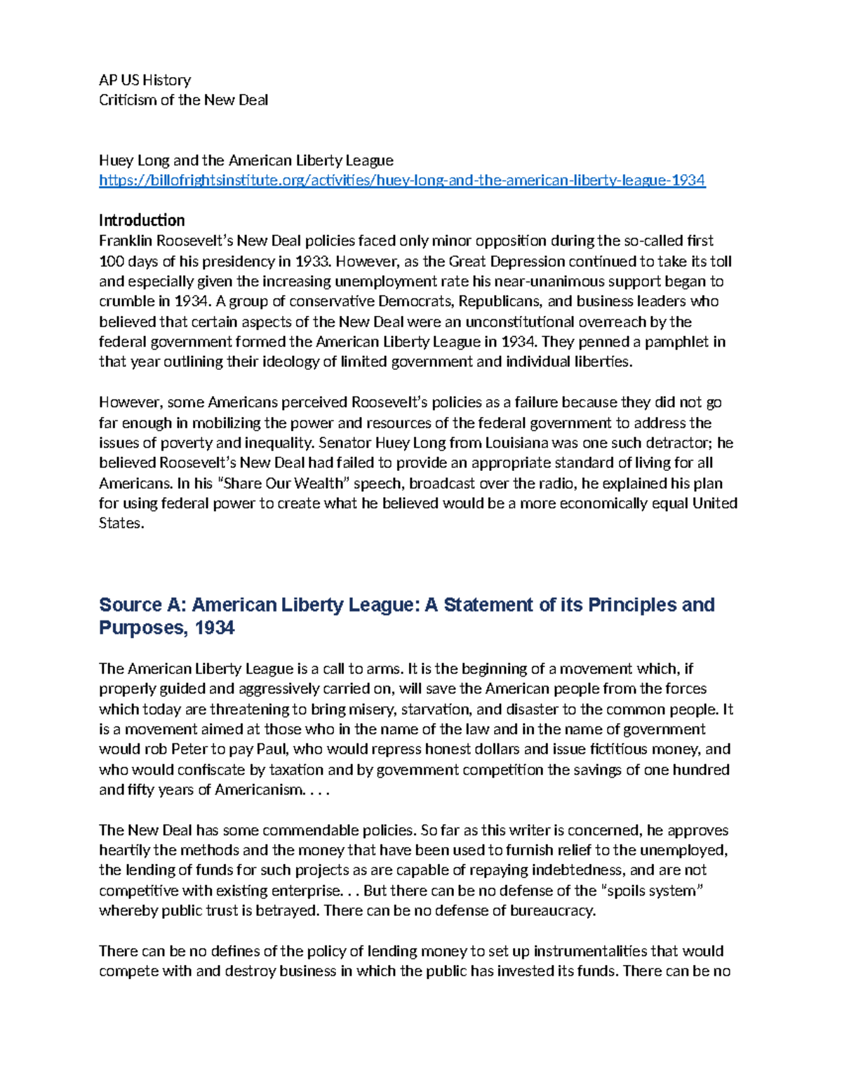 Critics of the New Deal - AP US History Criticism of the New Deal Huey ...