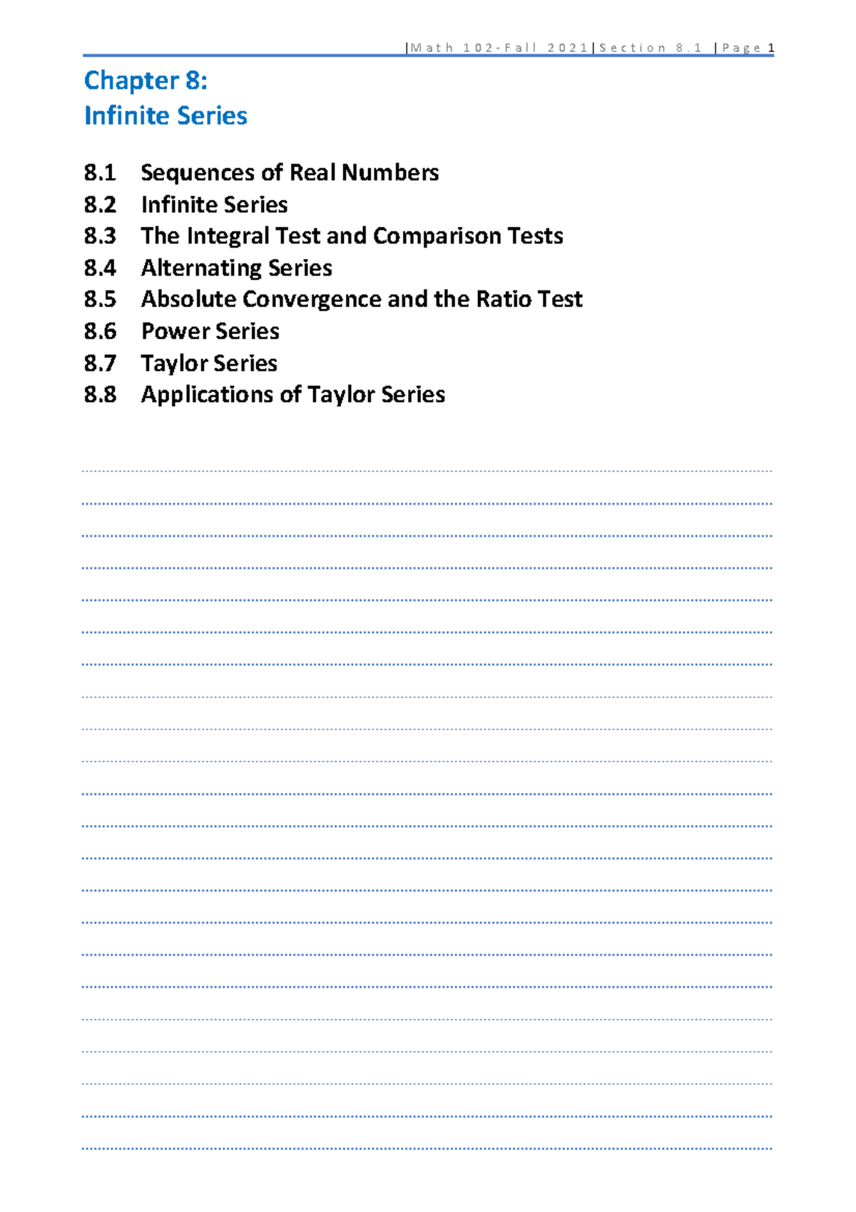 Section 8 - Lecture note hand writing summary - Chapter 8: Infinite ...