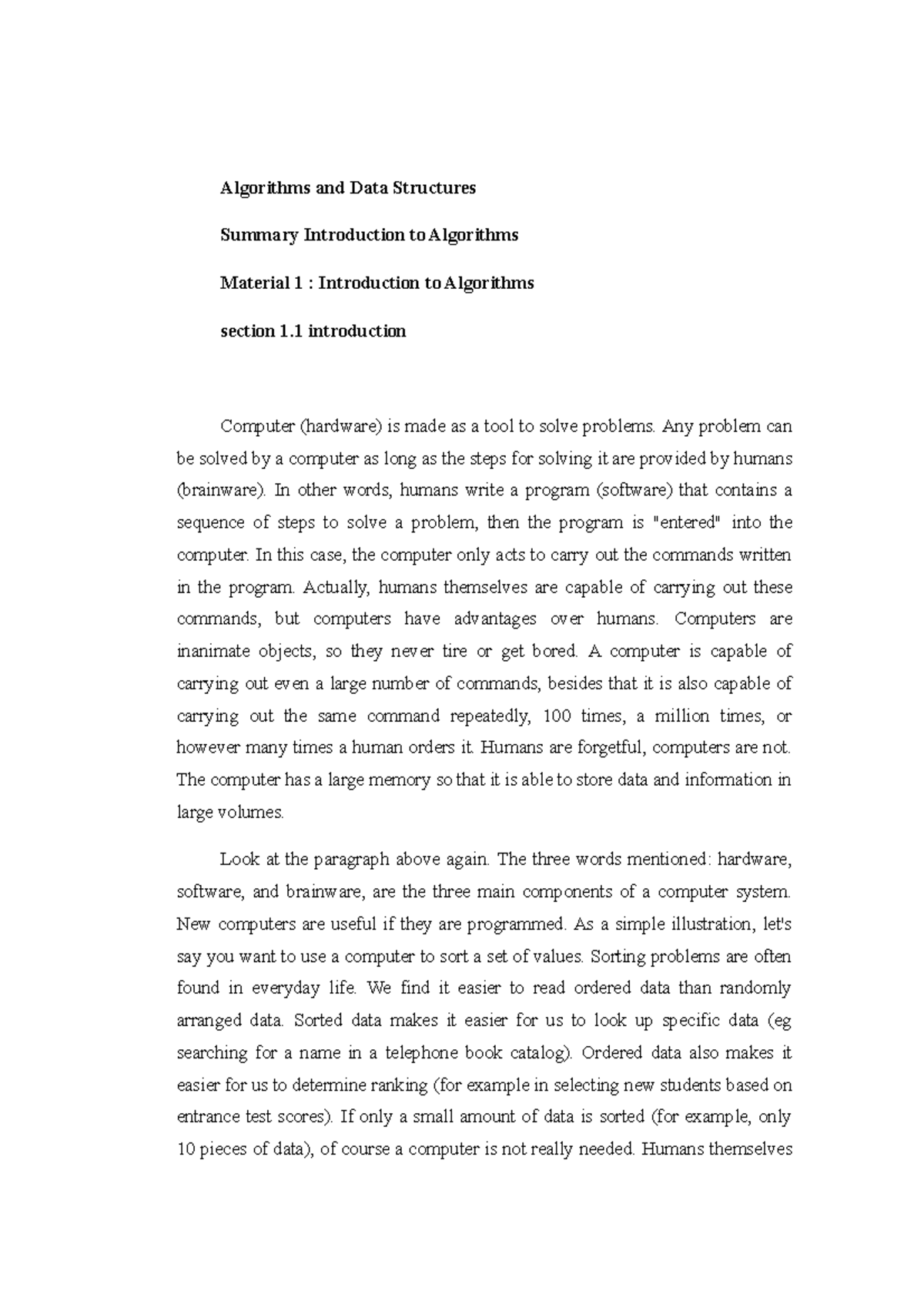 Intruduction Algorithms And Data Structures Algorithms And Data Structures Summary