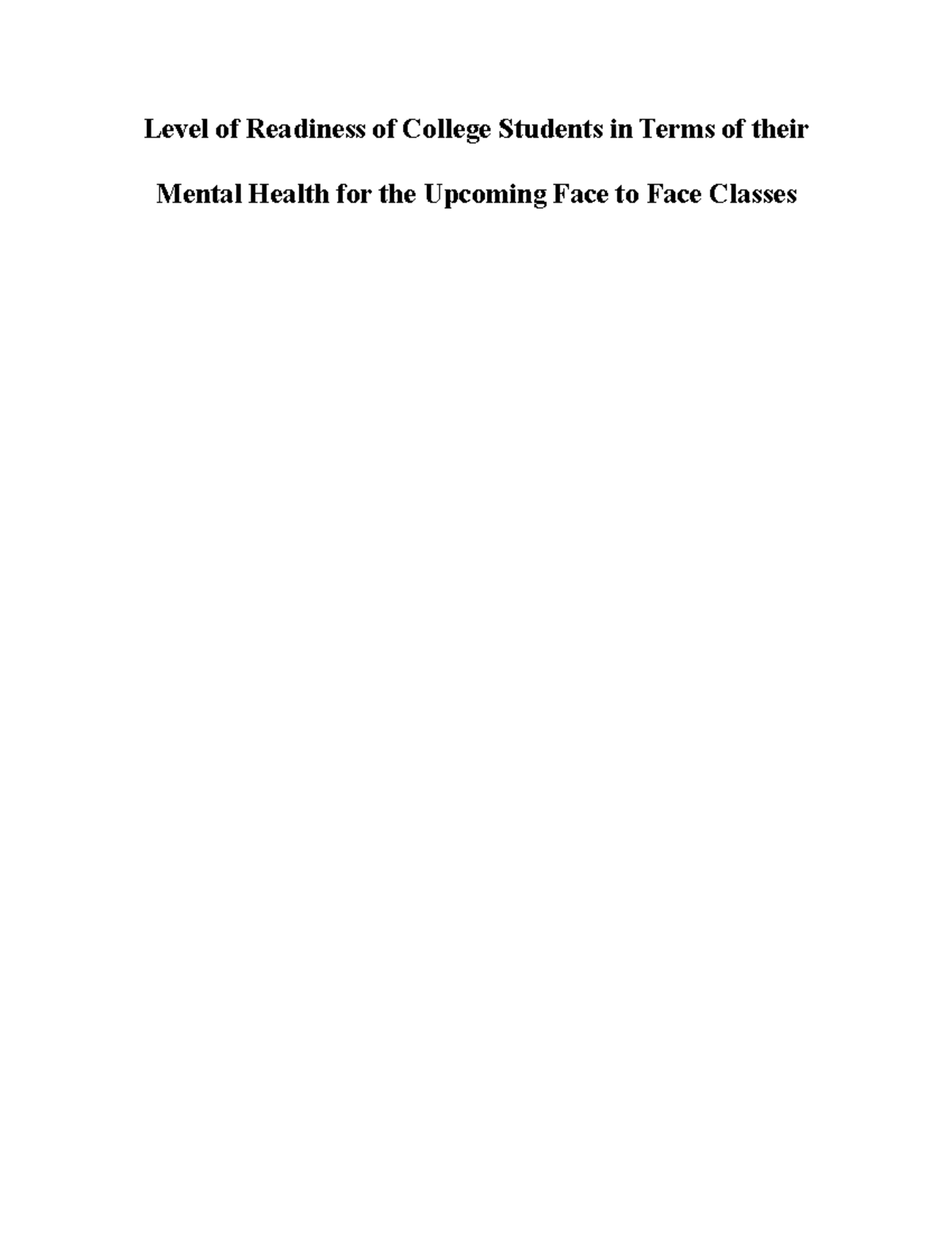 Level of Readiness of College Students in Terms of their Mental Health ...