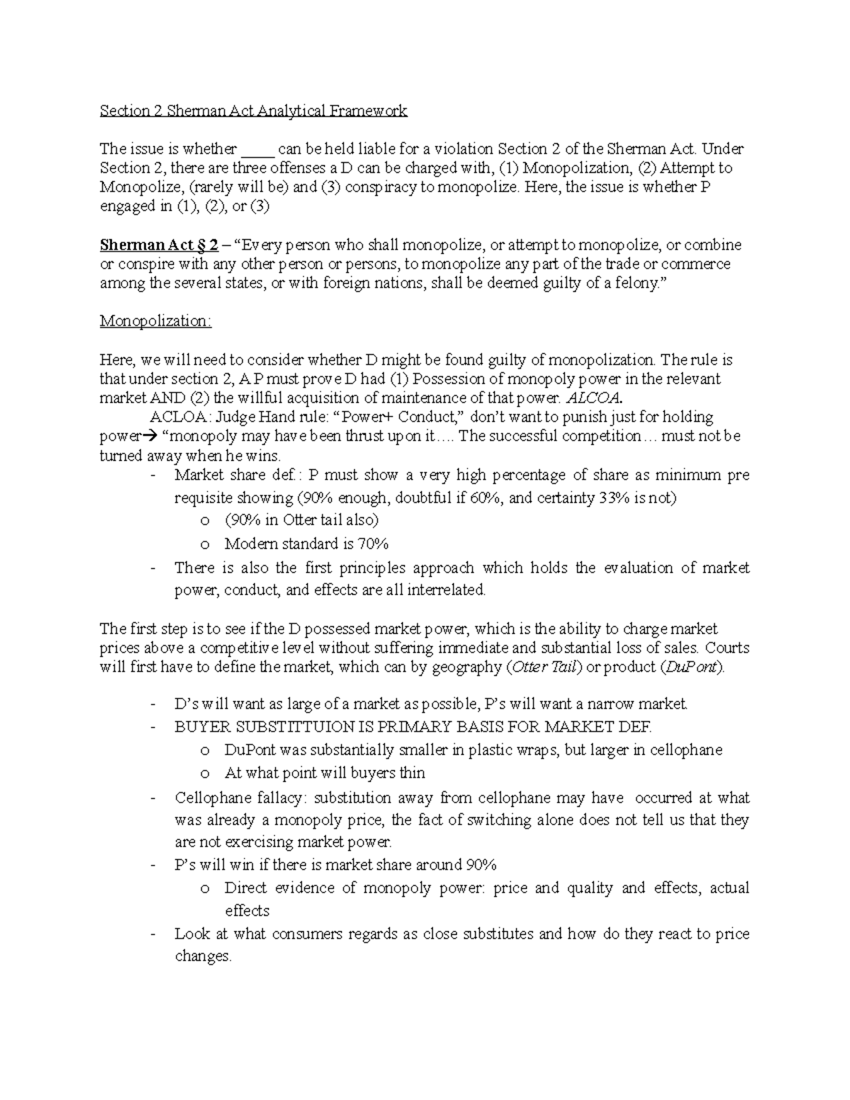 ATR Attack Outline - Section 2 Sherman Act Analytical Framework The ...