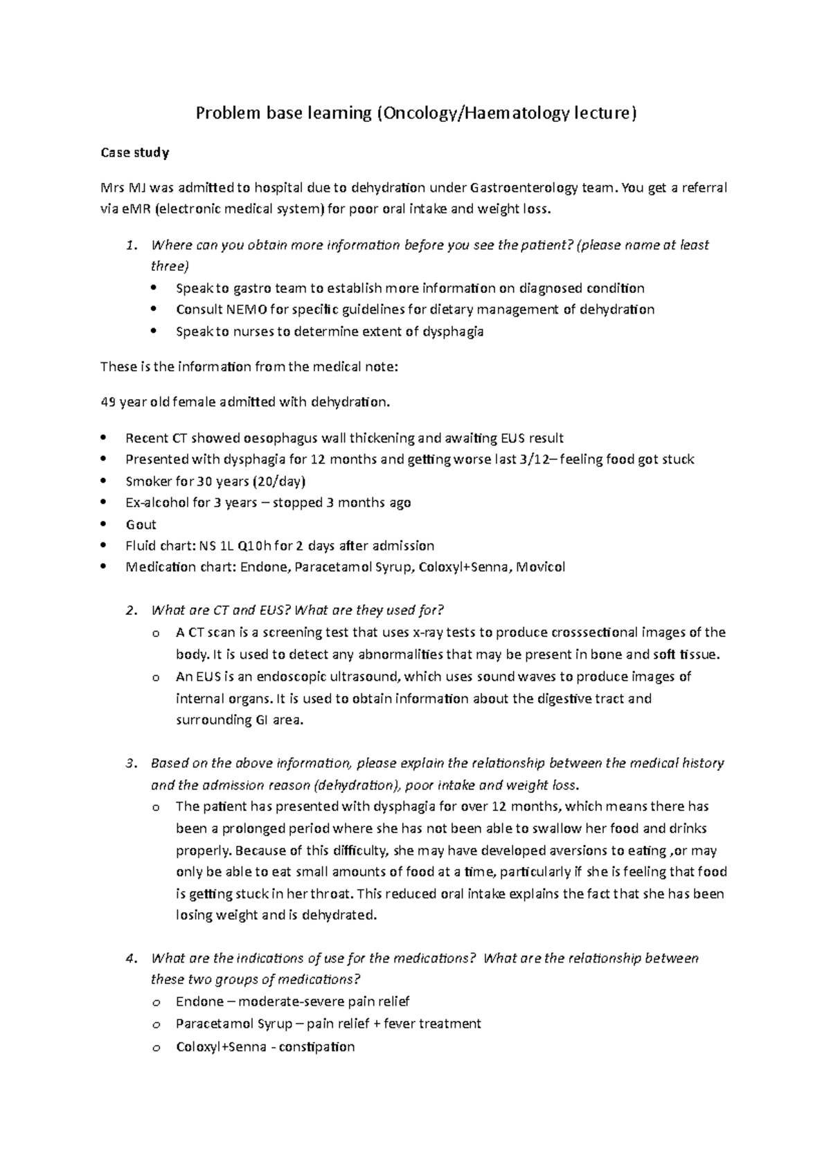 Oncology Pre-lecture PBL - Problem base learning (Oncology/Haematology ...