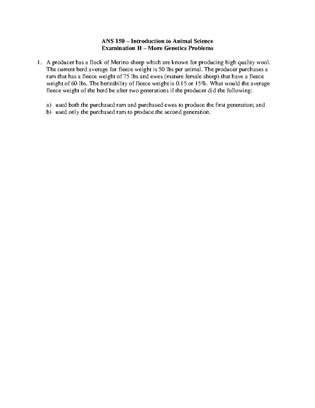 ANS150 Practice Genetics Problems - ANS 150 – Introduction to Animal ...