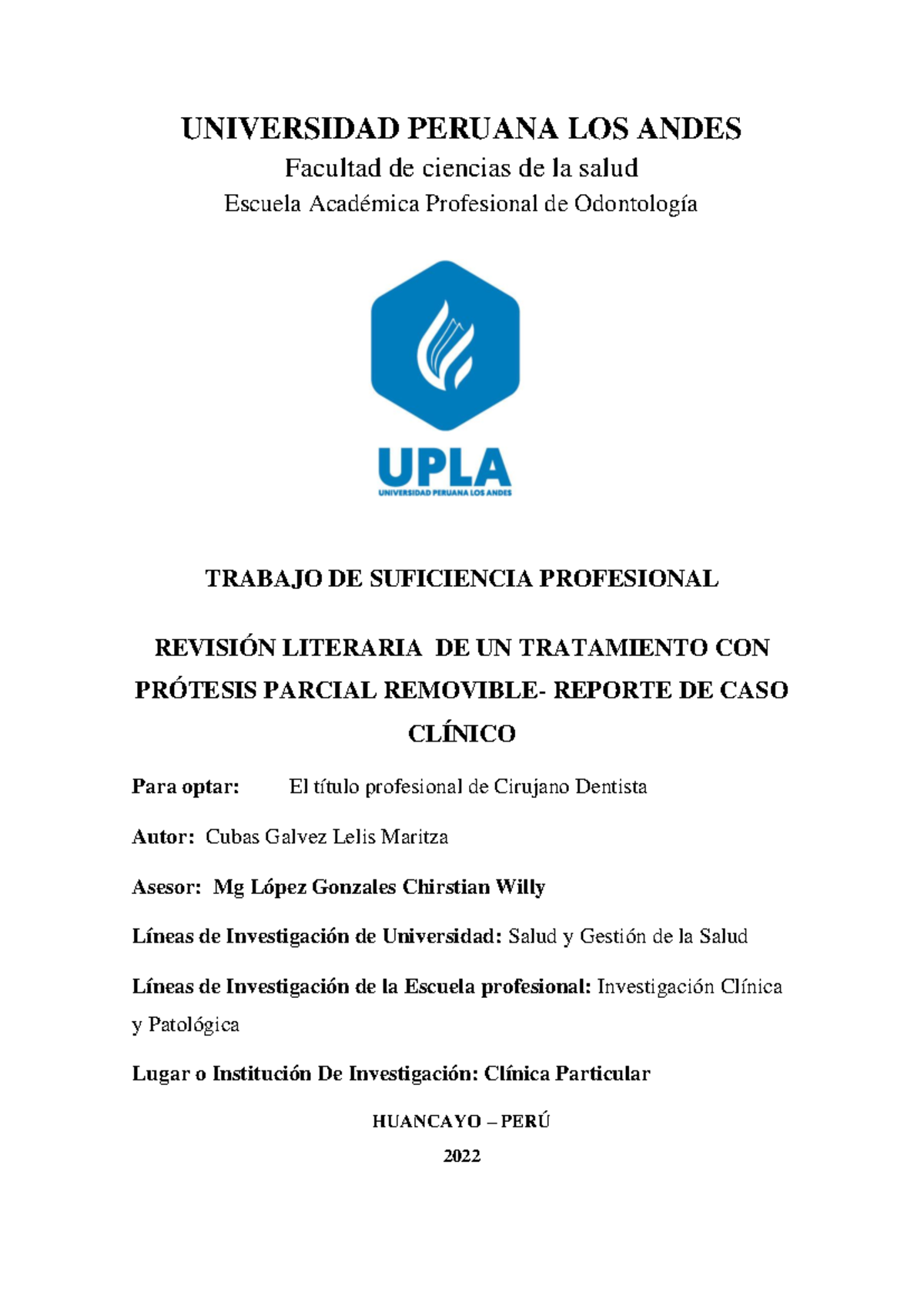 T037 46237073 TSP - Hsjsjs - UNIVERSIDAD PERUANA LOS ANDES Facultad de ...