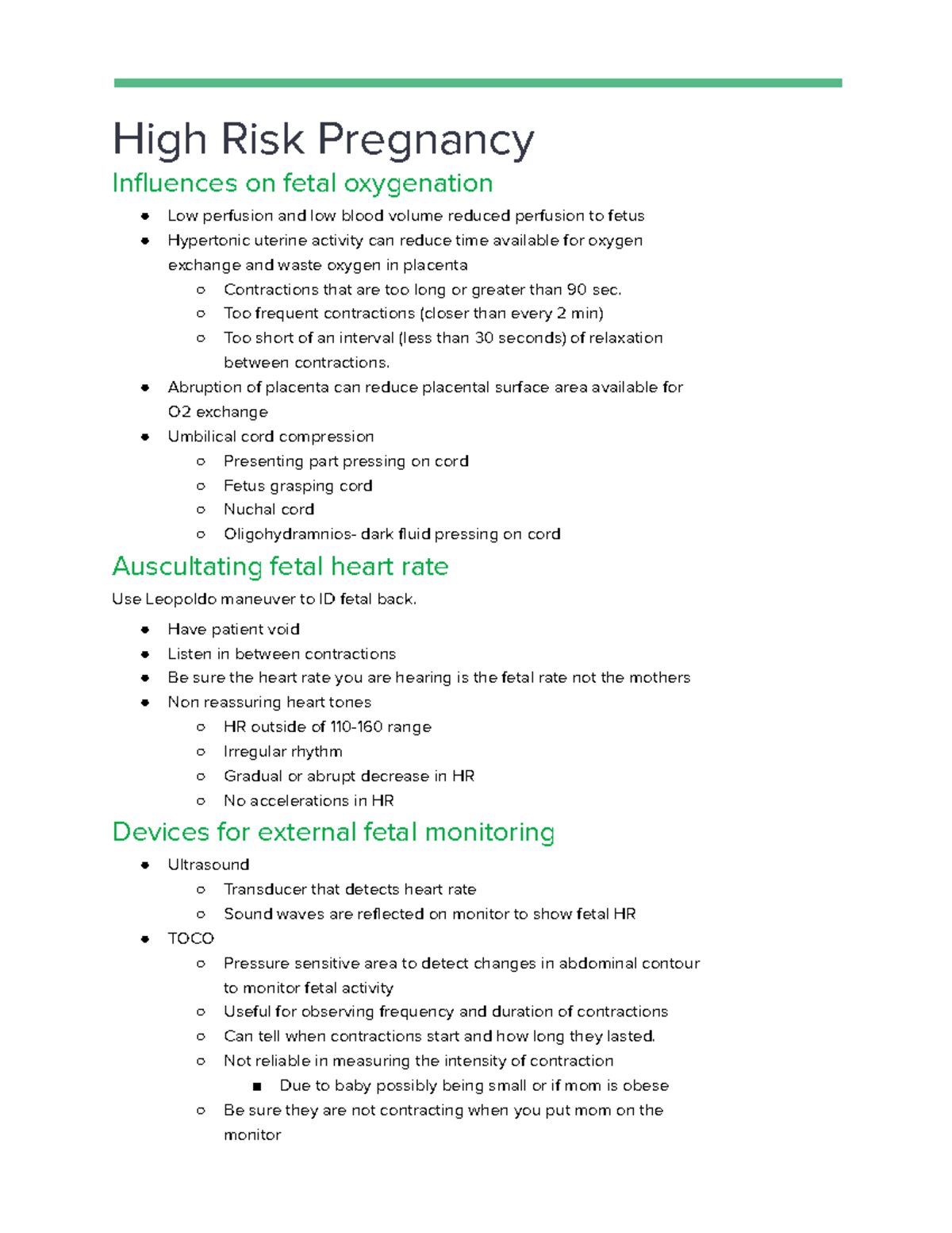 OB test 1 - Lecture notes 1-3 - High Risk Pregnancy Influences on fetal ...