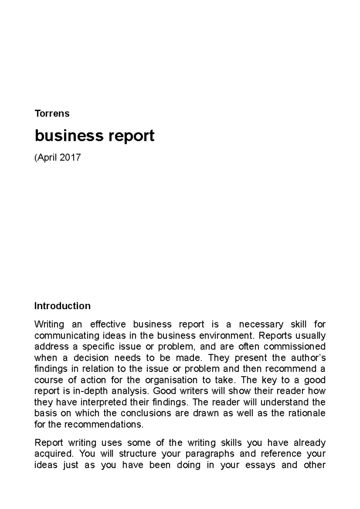 01. Project Management - Torrens business report (April 2017 ...