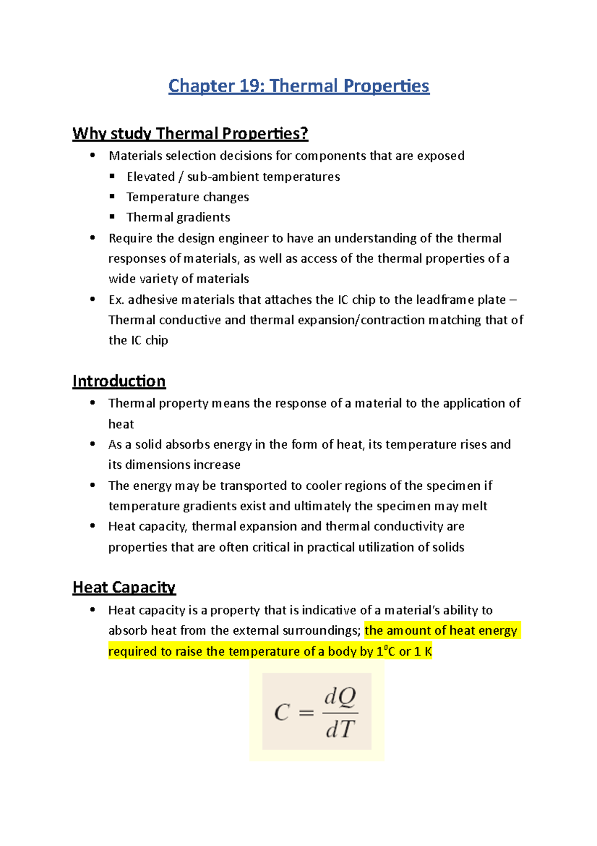 Chapter 19 - Thermal Properties - Chapter 19: Thermal Properties Why ...