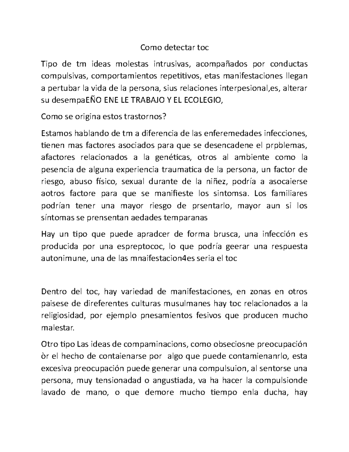 Como detectar toc - TRASTORNO OBSESIVO COMPULSIVO - Como detectar toc ...