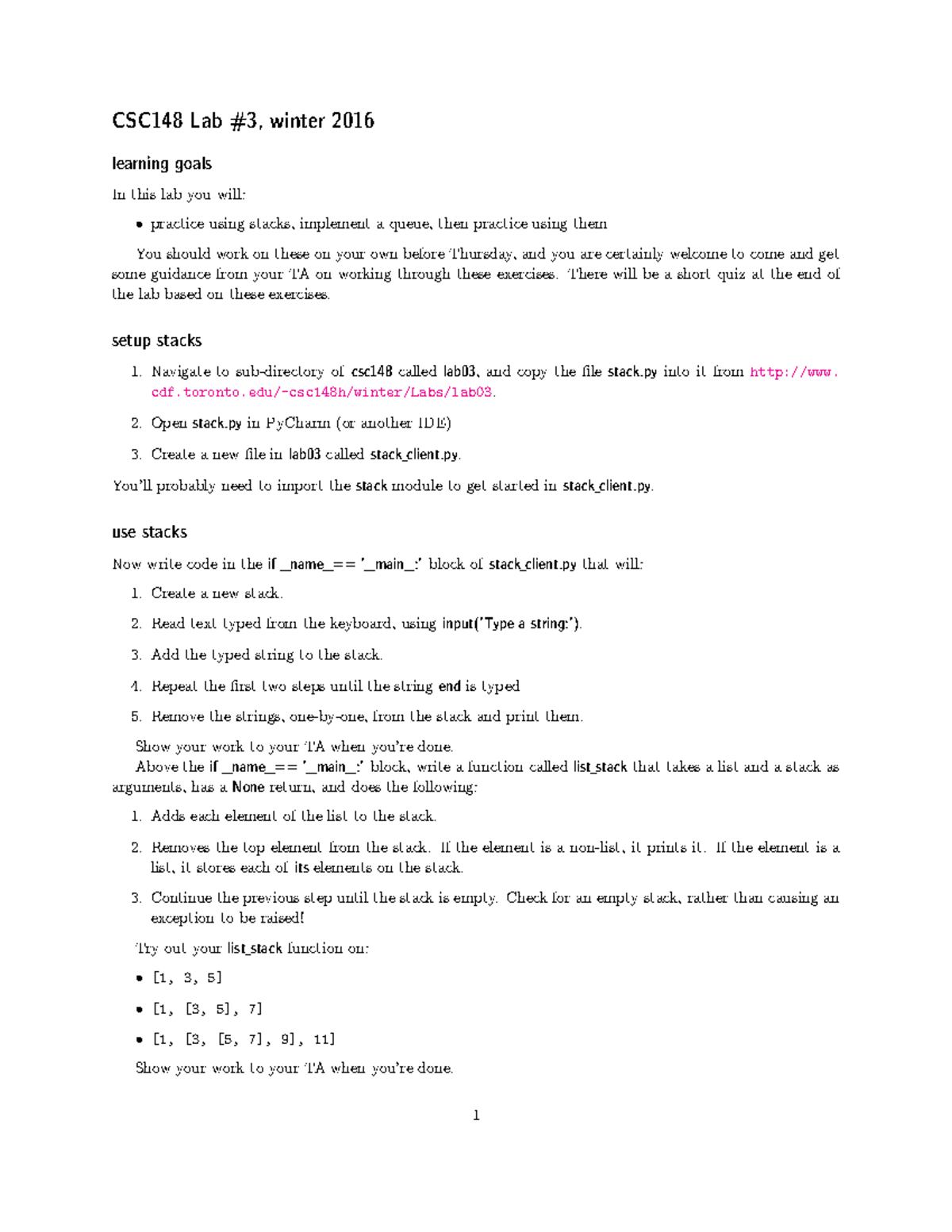 Handout - CSC148 Lab #3, winter 2016 learning goals ♥ t s ②♦ ♣r t s ♥ st s - Studocu