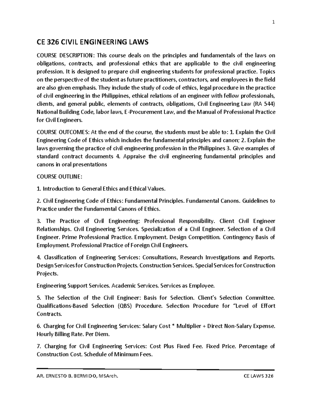 CE 326 Civil Engineering LAWS Study Guide - CE 326 CIVIL ENGINEERING ...