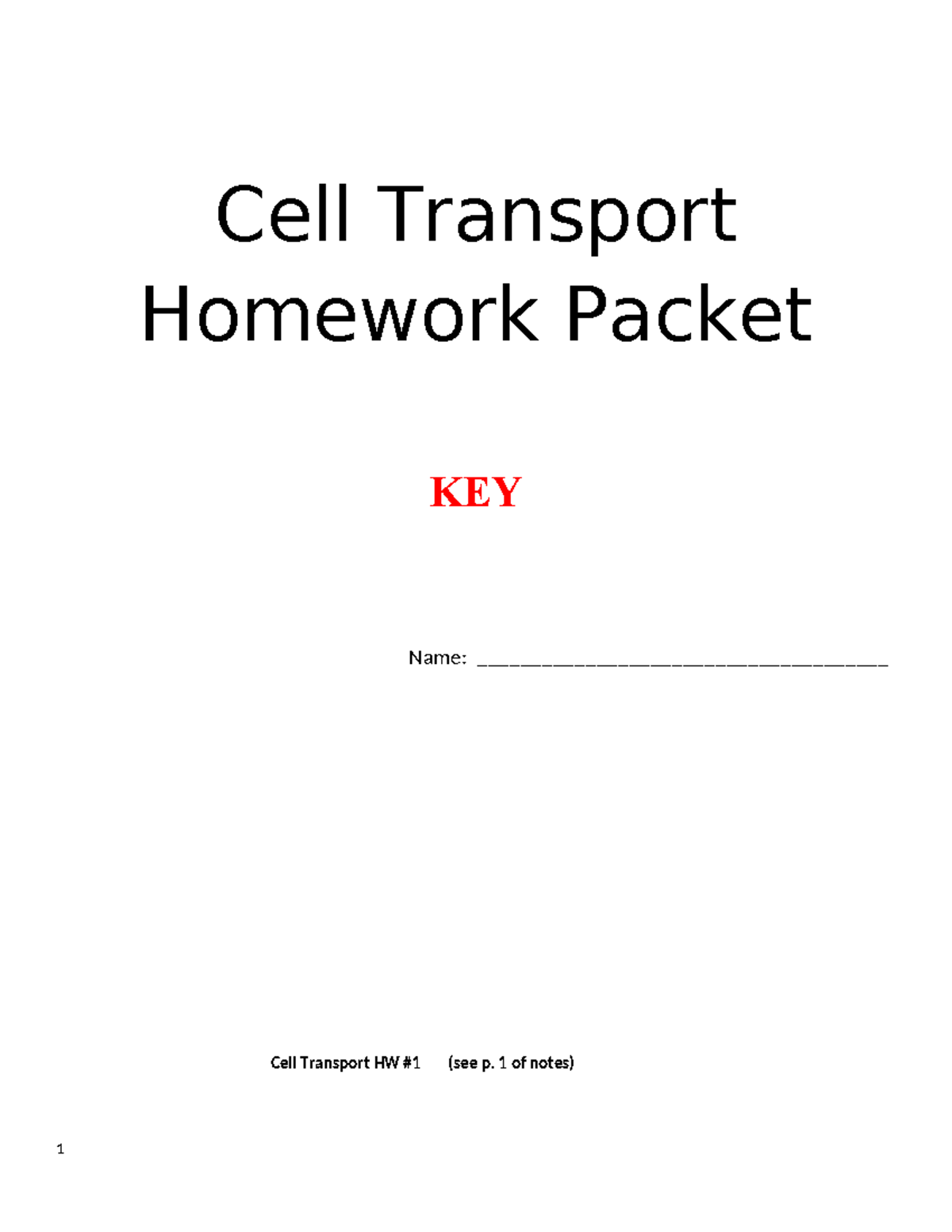 Cell Transport HW packet - K-R - 12-13 - KEY - Cell Transport Homework ...